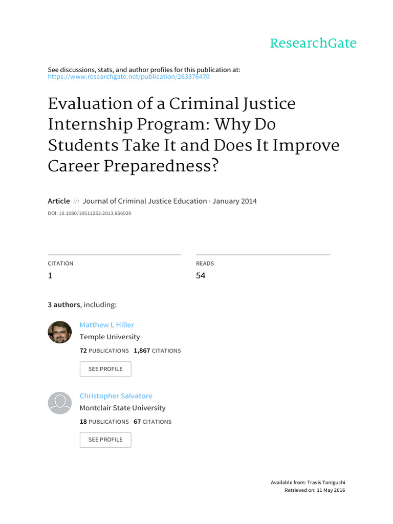 Evaluation of A Criminal Justice Internship Program: Why Do Students ...