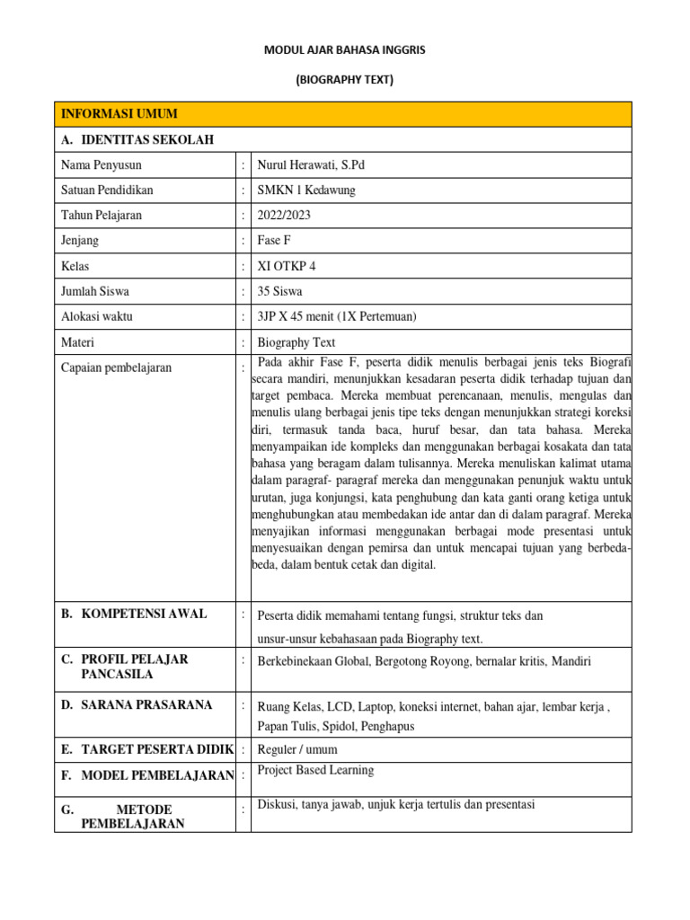 Modul Ajar Kurikulum Merdeka - Uts Ppae | PDF | Seni & Disiplin Bahasa | Seni