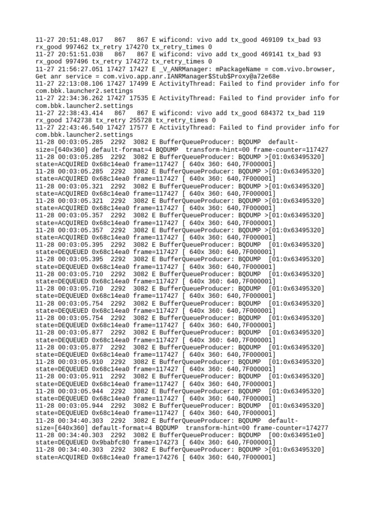 Error Logs: Vivo WiFi & BufferQueue | PDF