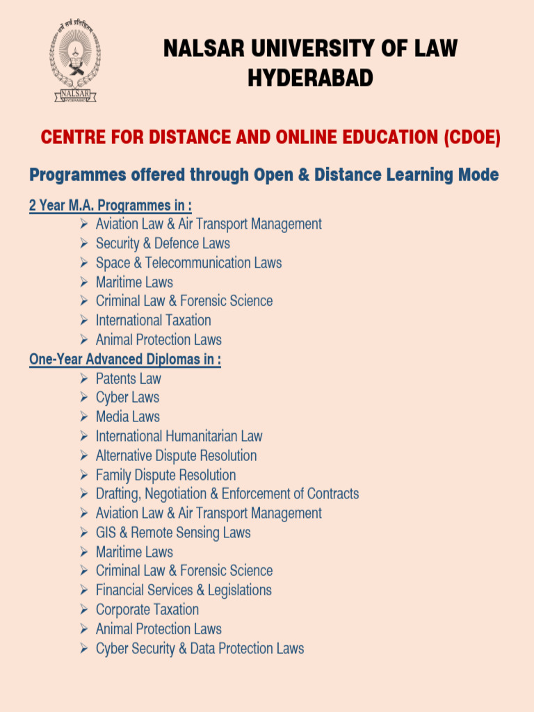 Nalsar Pro - Cdoe Prospectus | PDF | Academic Degree | Forensic Science