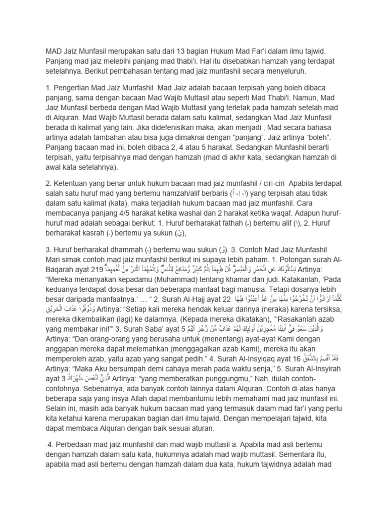 Pengertian dan Contoh Mad Jaiz Munfasil | PDF | Agama & Spiritualitas