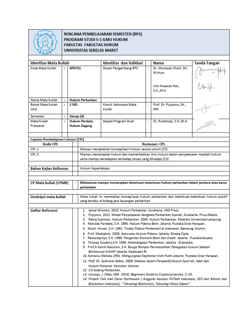 RPS Hukum Perbankan Kelas C | PDF