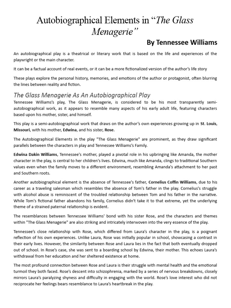 Autobiographical Elements in The Glass Menagerie | PDF | Poetry ...