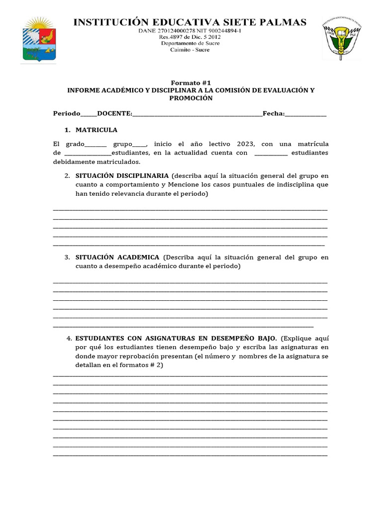 Informe Académico y Disciplinario 2023 | PDF
