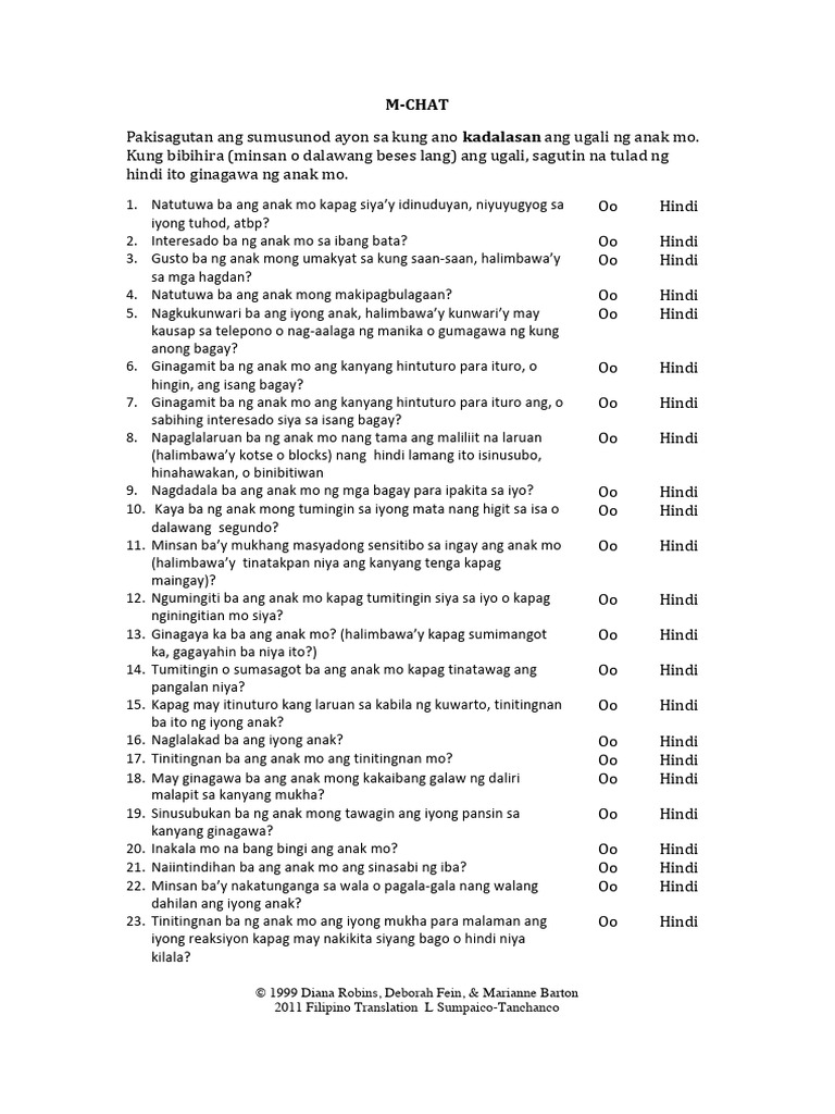 M-CHAT Filipino Tanchanco | PDF
