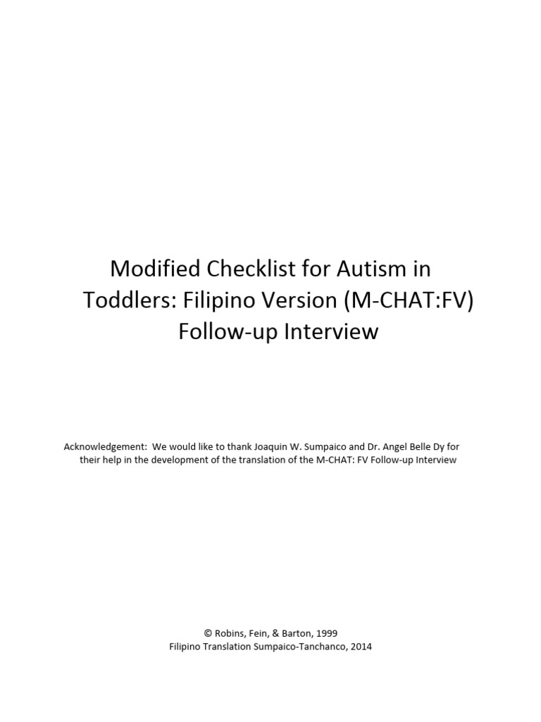M-CHAT Filipino Tanchanco v2 FollowUp | PDF