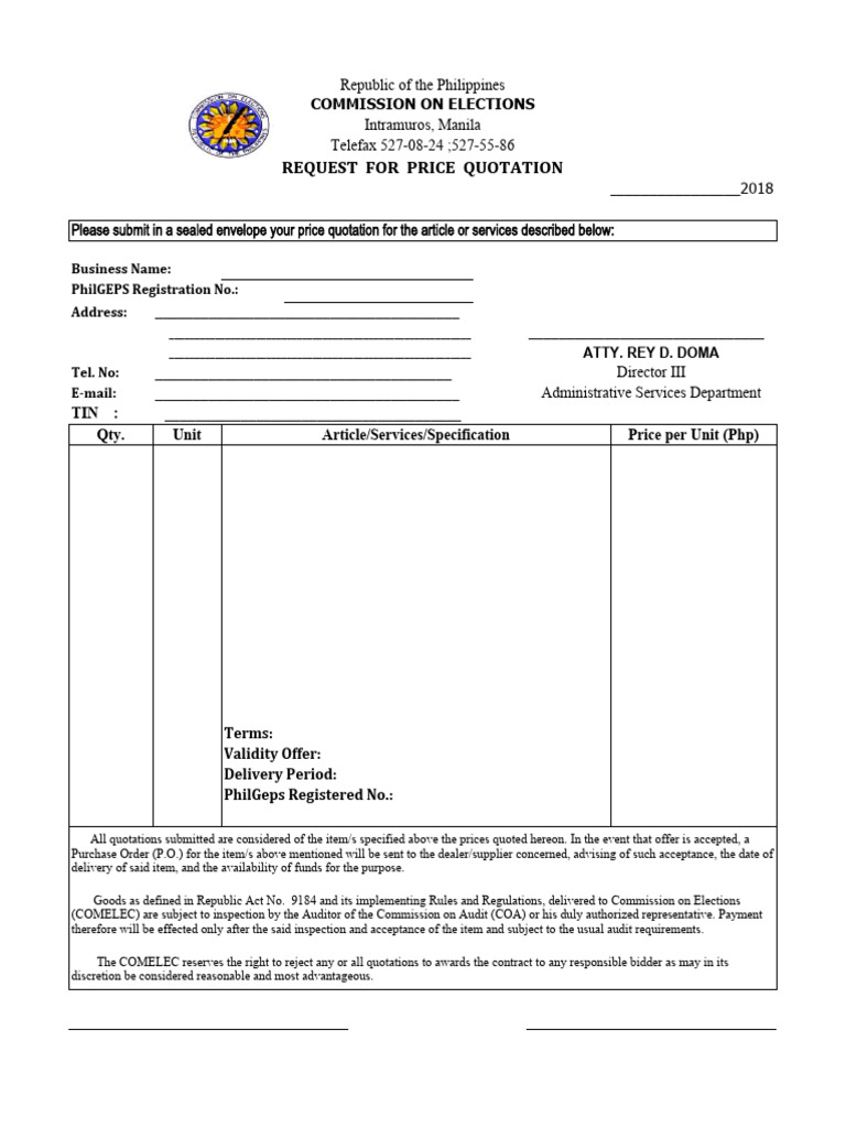 Request For Price Quotation | PDF | Request For Proposal | Prices