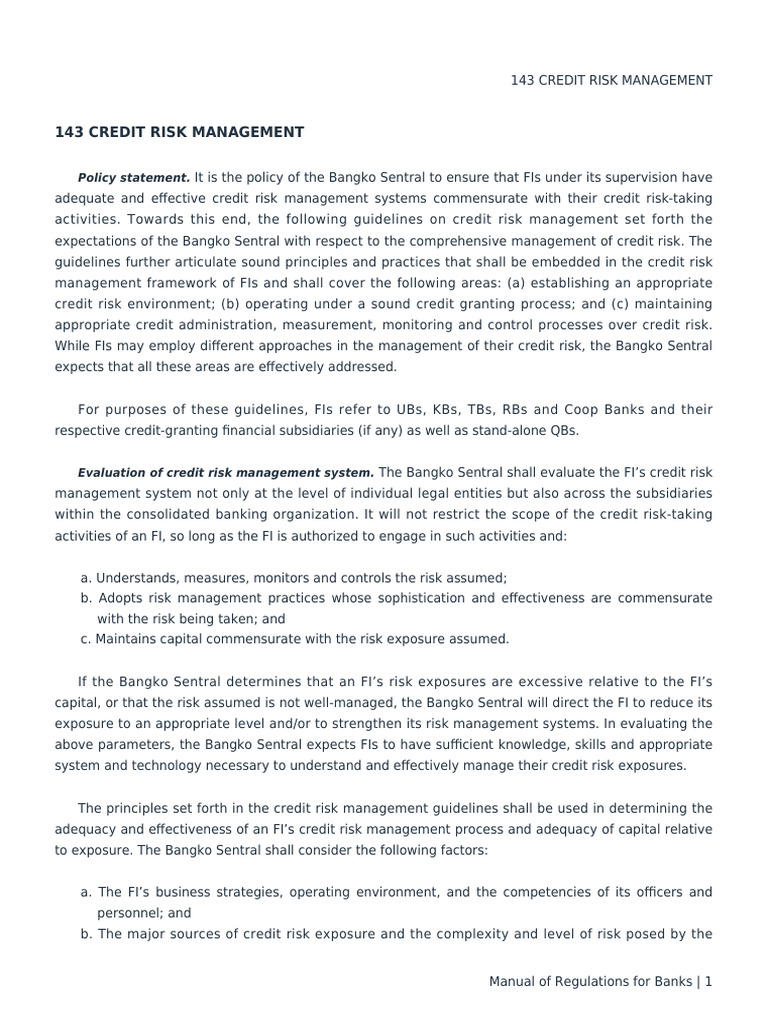 Credit Risk Management Guidelines | PDF | Finance & Money Management ...