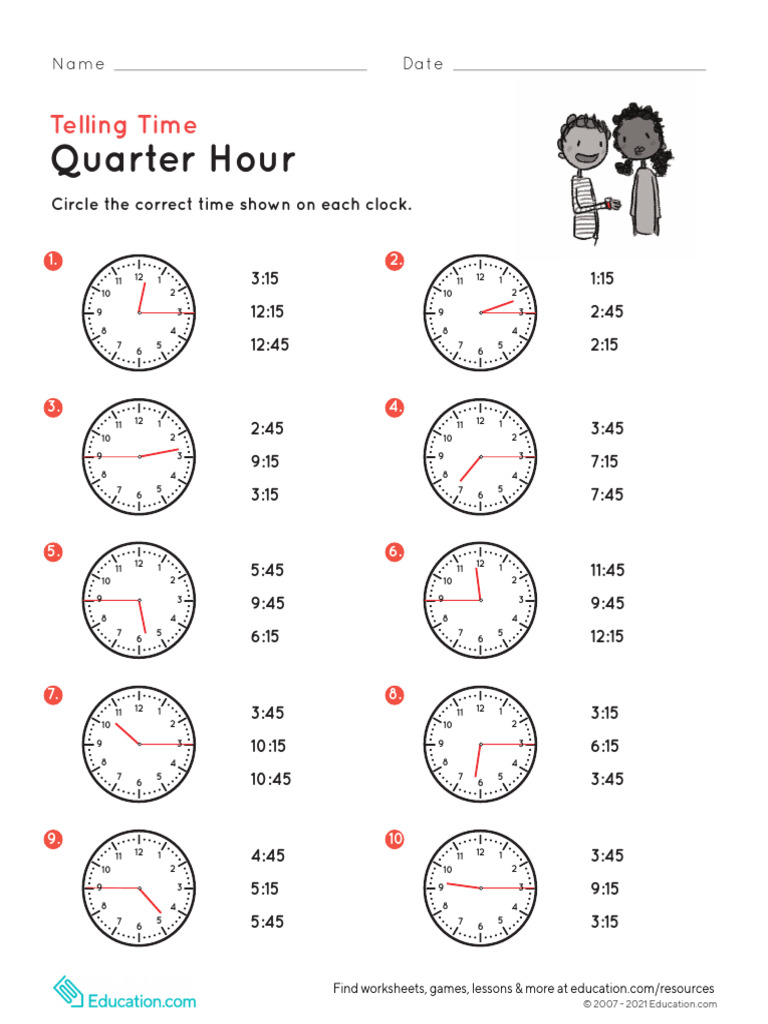 Telling Time Quarter Hour 4 | PDF