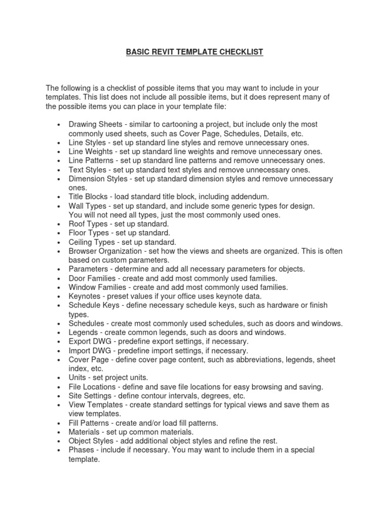 Basic Revit Template Checklist | PDF | Computing | Software Engineering