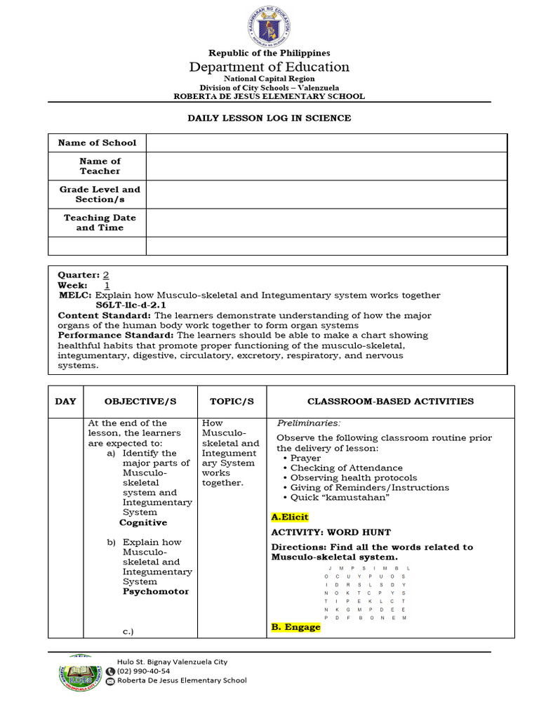 Daily Lesson Plan | Download Free PDF | Skeletal Muscle | Human ...