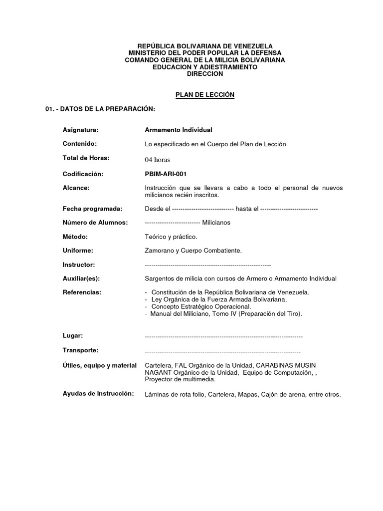 Plan de Leccion Maestro Armamento Individual | PDF | Rifle | Vuelo