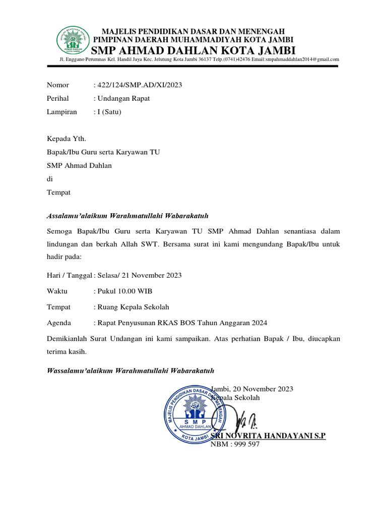 Undangan Rapat Penyusunan RKAS | PDF