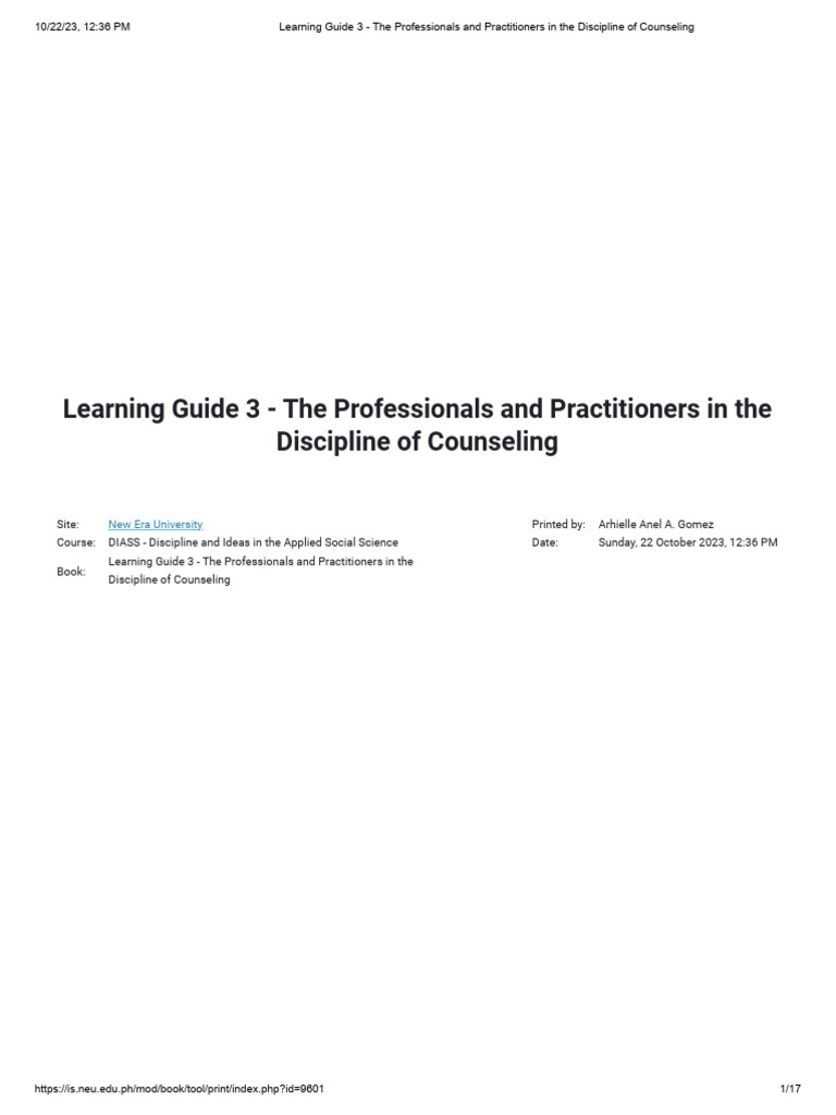 Learning Guide 3 - The Professionals and Practitioners in The ...