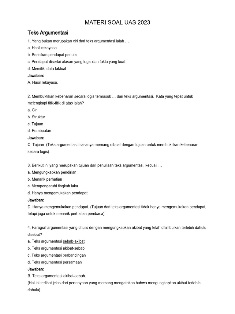 Materi Soal UAS Kelas XI | PDF