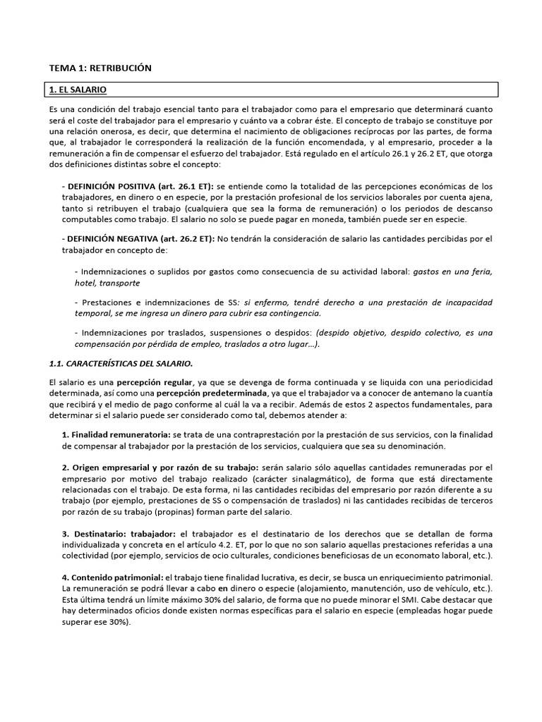 Tema 1 - Derecho Laboral II | PDF | Salario mínimo | Salario