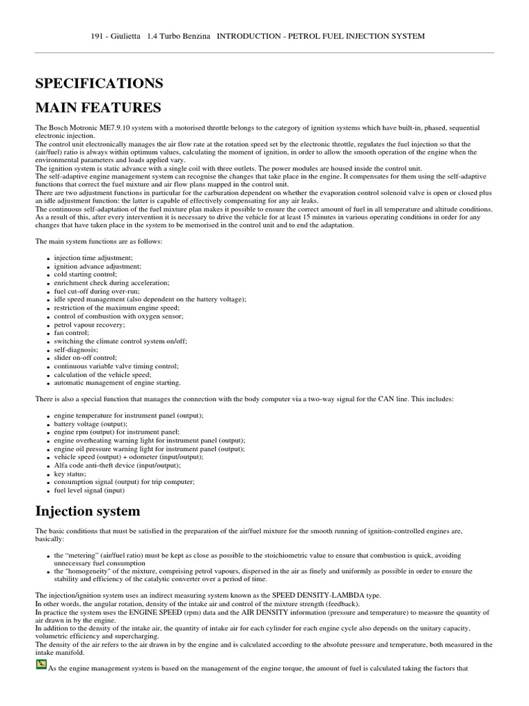 Bosch Motronic ME7.9.10 | PDF | Throttle | Fuel Injection