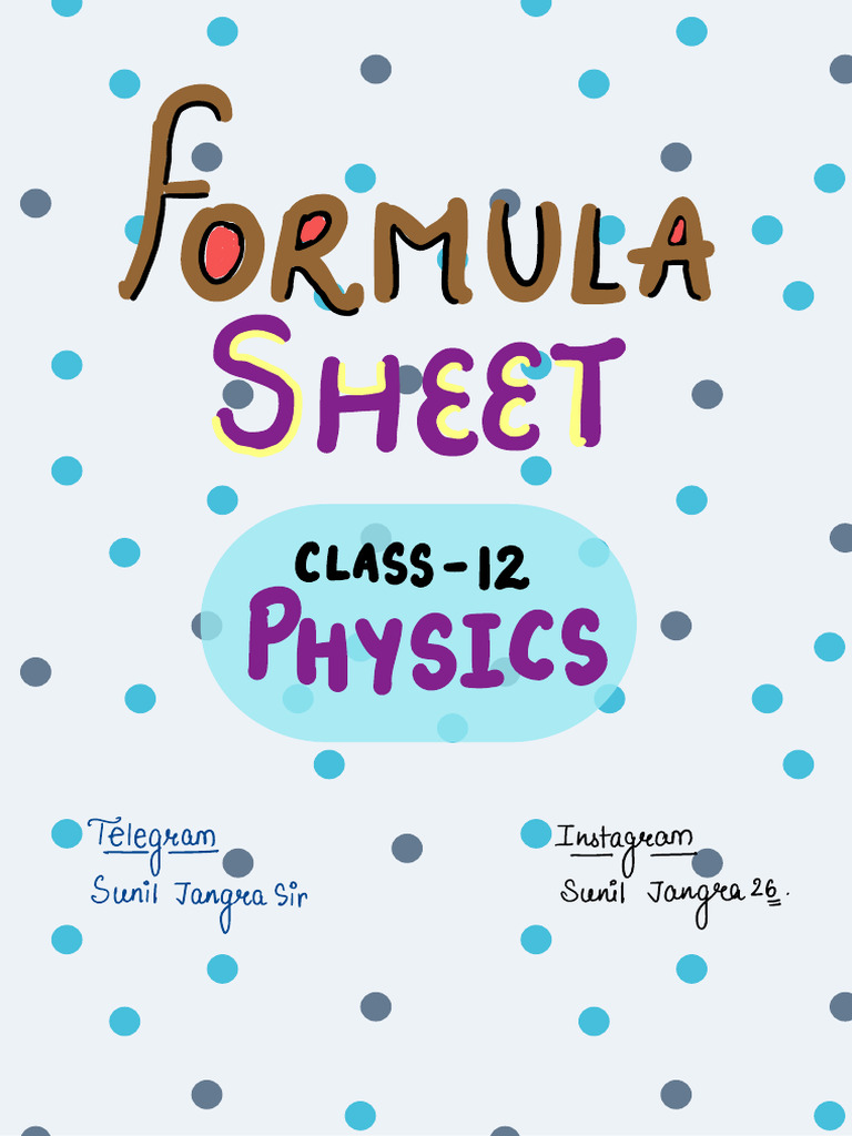 Formula Sheet Class 12 | PDF | Electric Field | Applied And ...