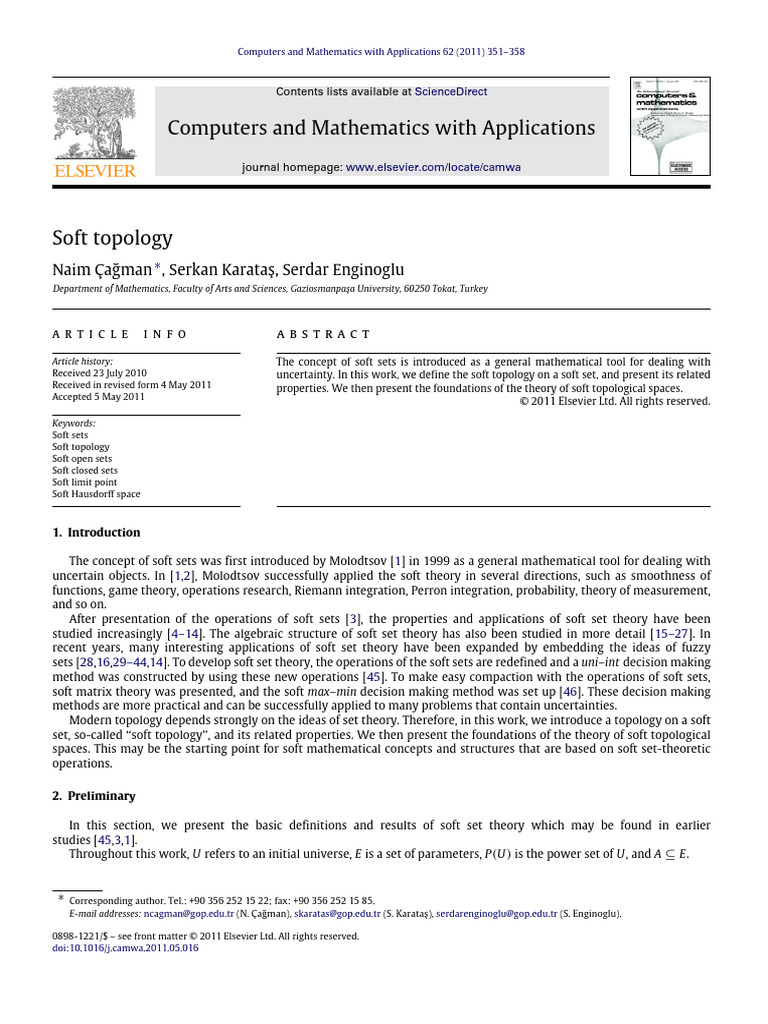 Soft Topology Cagman | PDF | Topology | Mathematics