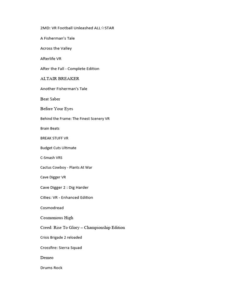 Top VR Games: Complete List 2023 | PDF
