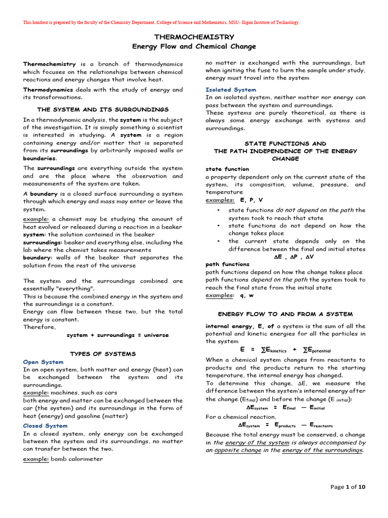 Thermochemistry (Handout) | PDF | Heat | Calorie