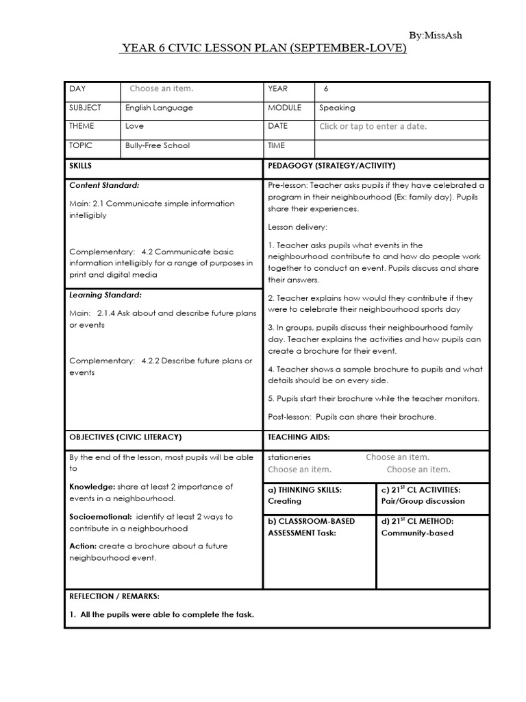 Y6 Civic-September-Love | PDF | Teachers | Lesson Plan
