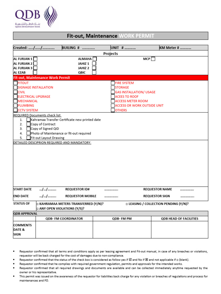 Fit-out and Maintenance Work Permit Guide | PDF