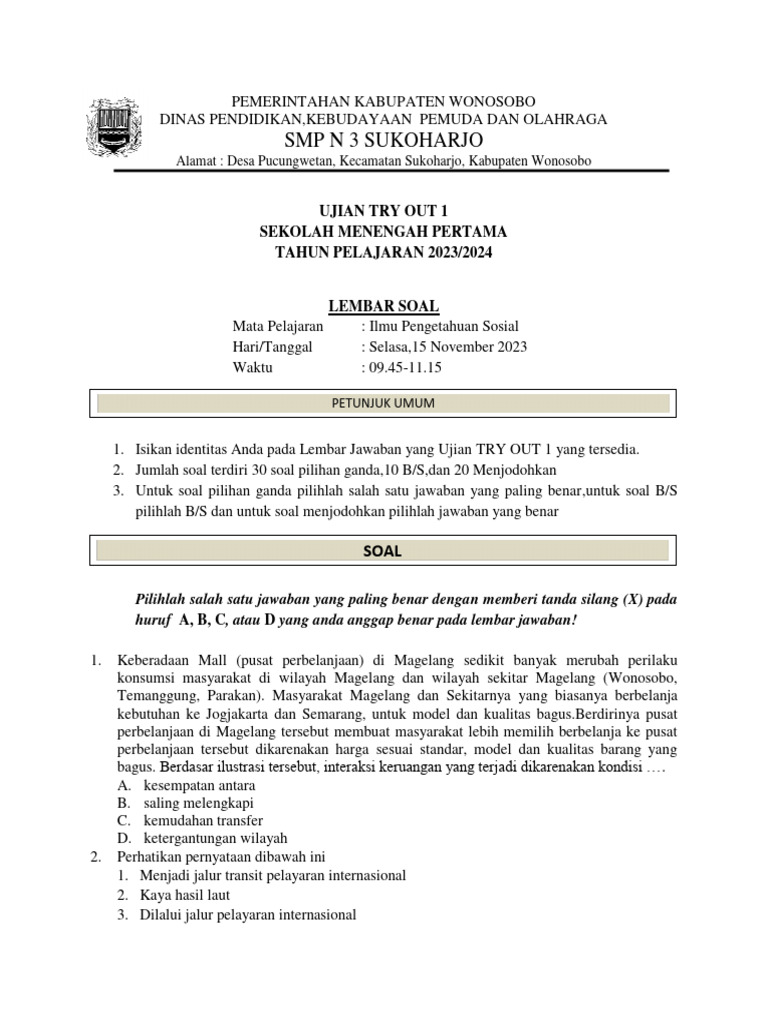 Soal Tryout 1 2023 Ips | PDF