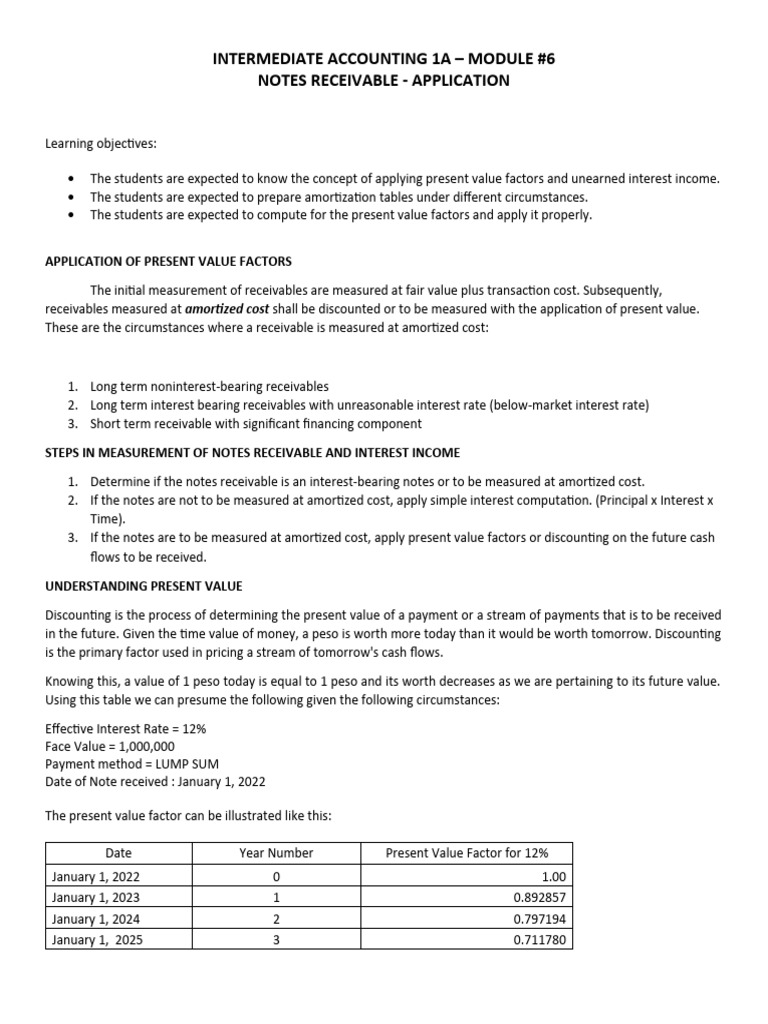 Module 6 Notes Receivable | PDF | Present Value | Discounting