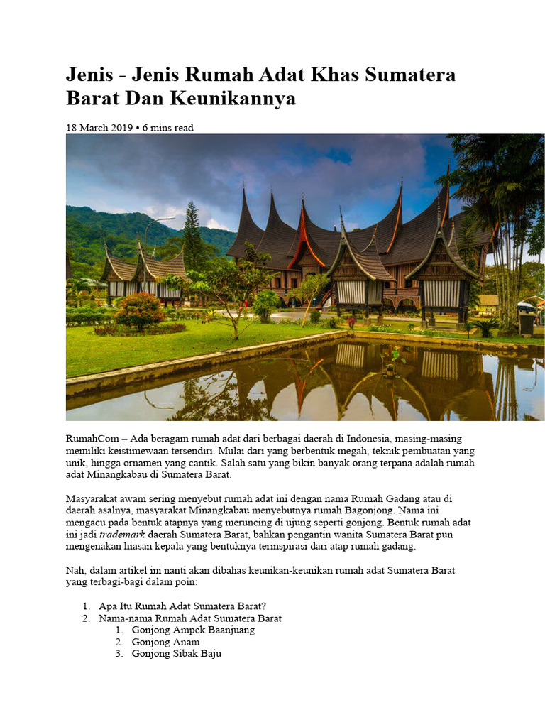 Keunikan Rumah Adat Sumatera Barat | PDF