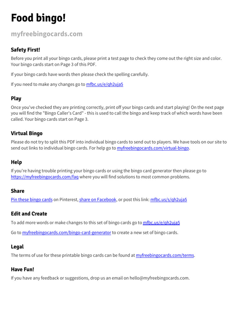 Food - Bingo Cards | PDF | Pancake | Hamburgers
