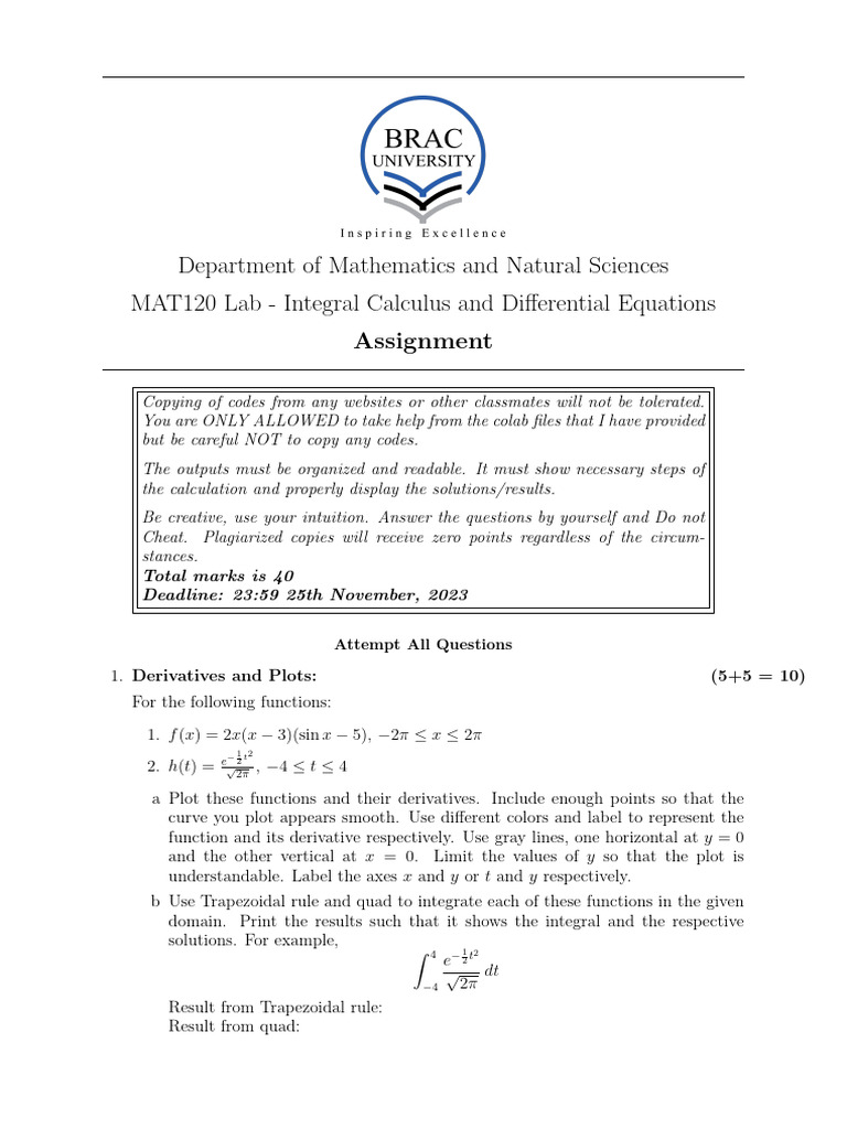 MAT120 Lab Assignment | PDF | Integral | Function (Mathematics)