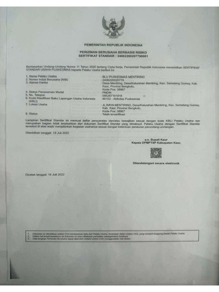 Surat Izin Operasional PDF | PDF