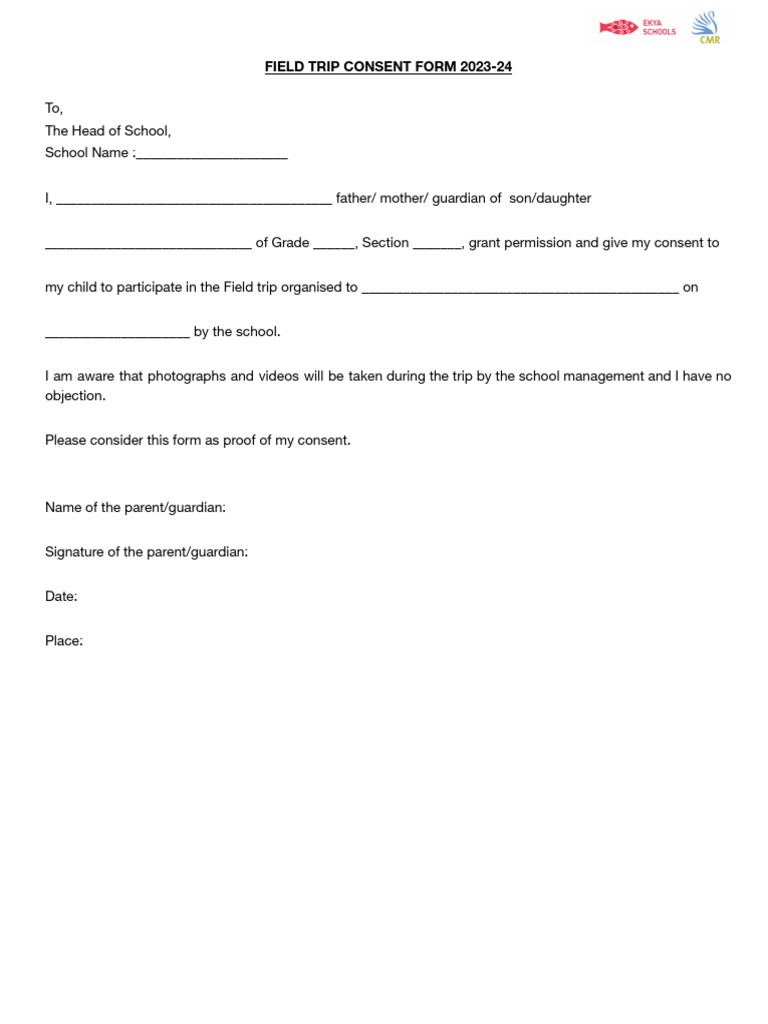 Field Trip Consent Form 2023-24 | PDF
