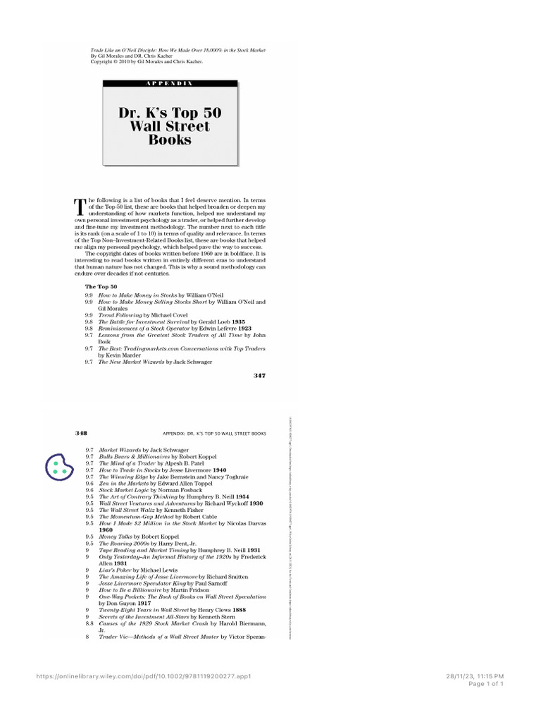 Dr. K's Top 50 Wall Street Books - Trade Like An O'Neil Disciple ...