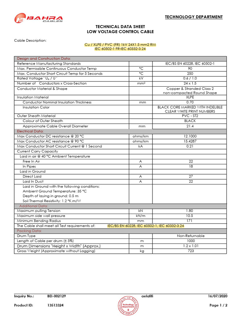 Bahra Cable | PDF | Electrical Resistivity And Conductivity ...