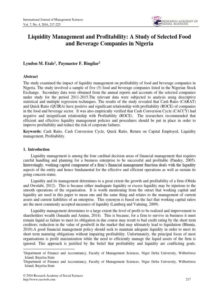 Liquidity and Profitability | PDF | Market Liquidity | Capital Structure