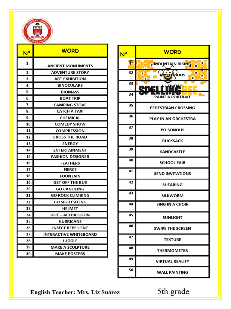 Spelling Bee Contest List 2023 (5th Grade) | PDF