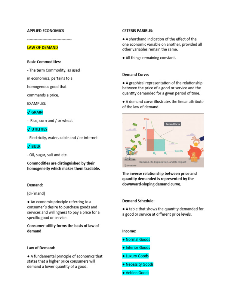 Applied Economics Reviewer | PDF | Demand | Supply (Economics)