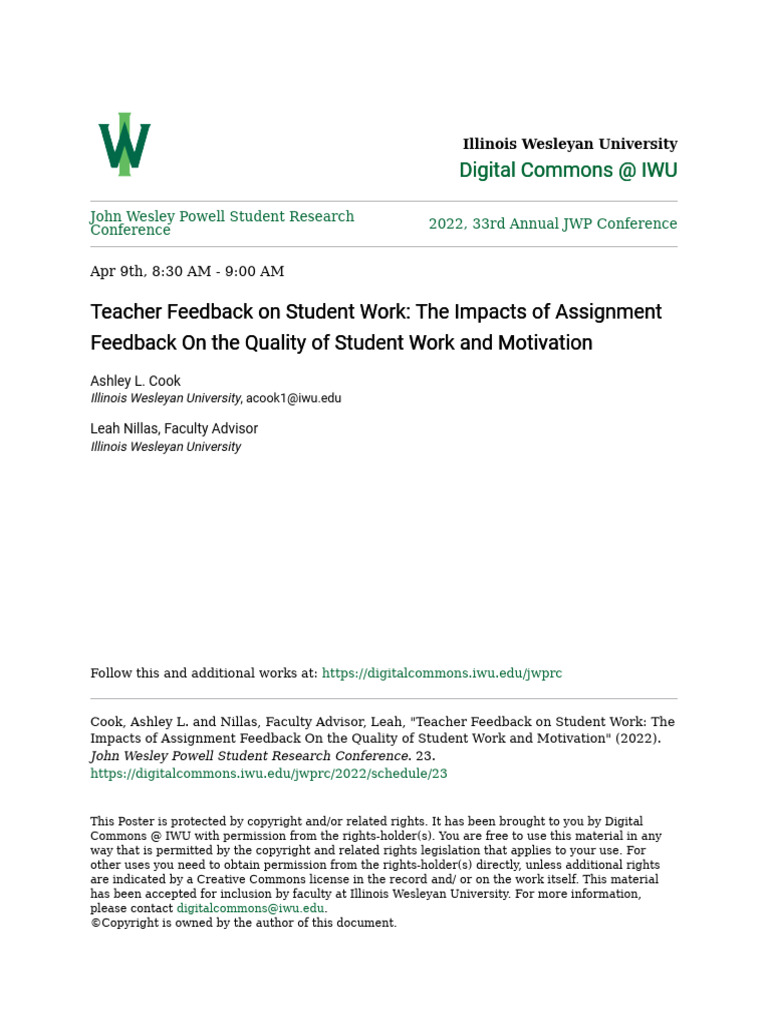Teacher Feedback On Student Work - The Impacts of Assignment Feedb ...
