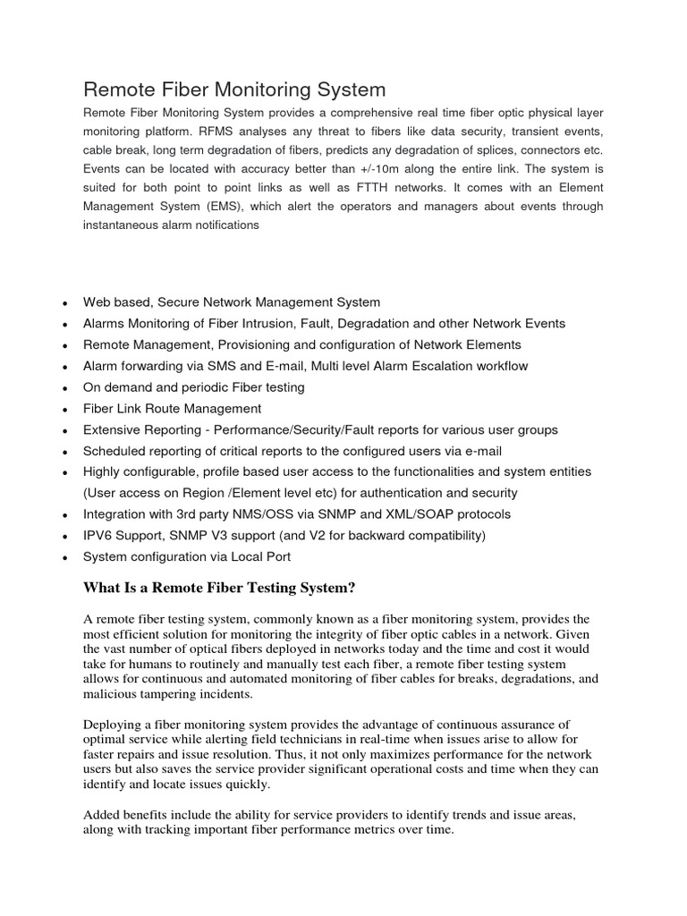 Remote Fiber Monitoring Explained | PDF | Optical Fiber | Computer Network