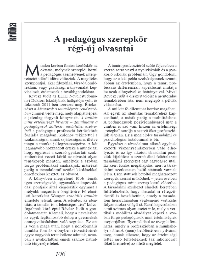 A Pedagógus Szerepkör Régi-Új Olvasatai | PDF