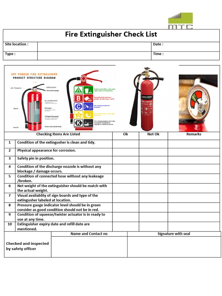 Fire Extinguisher Check List | PDF