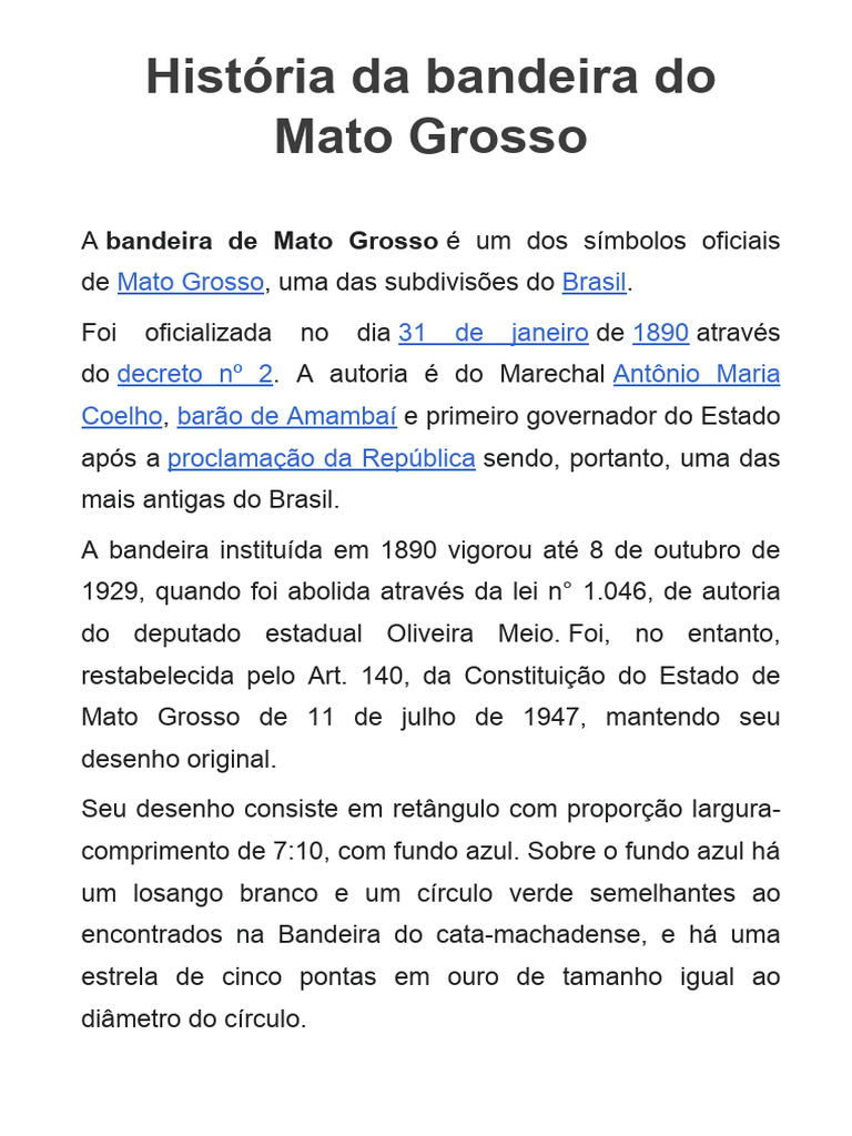 História e Significado da Bandeira de MT | PDF | Política | História