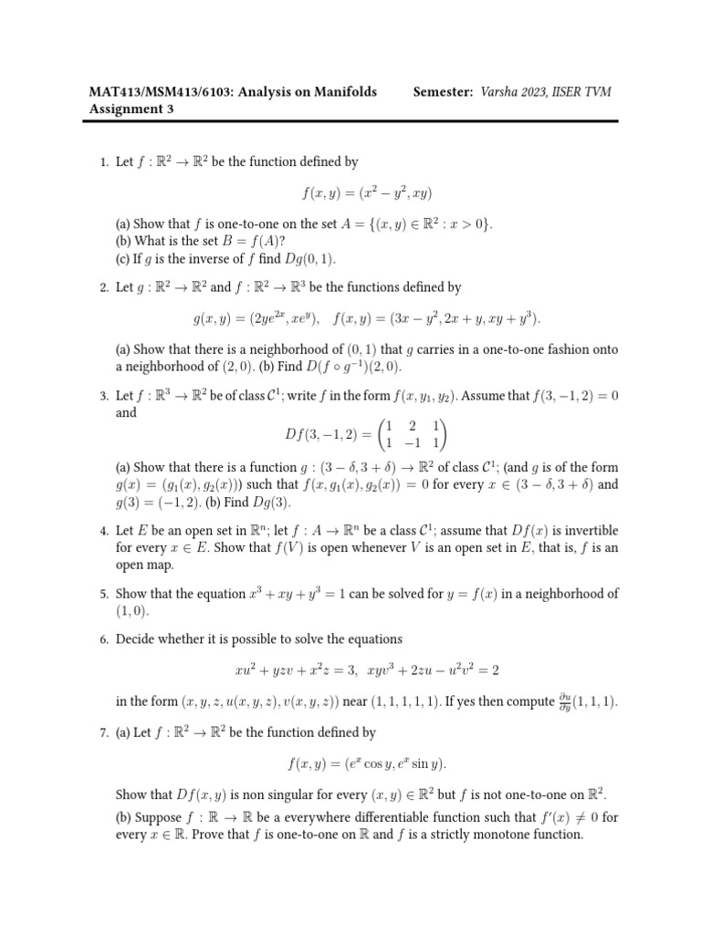Analysis on Manifolds Assignment | PDF | Function (Mathematics ...