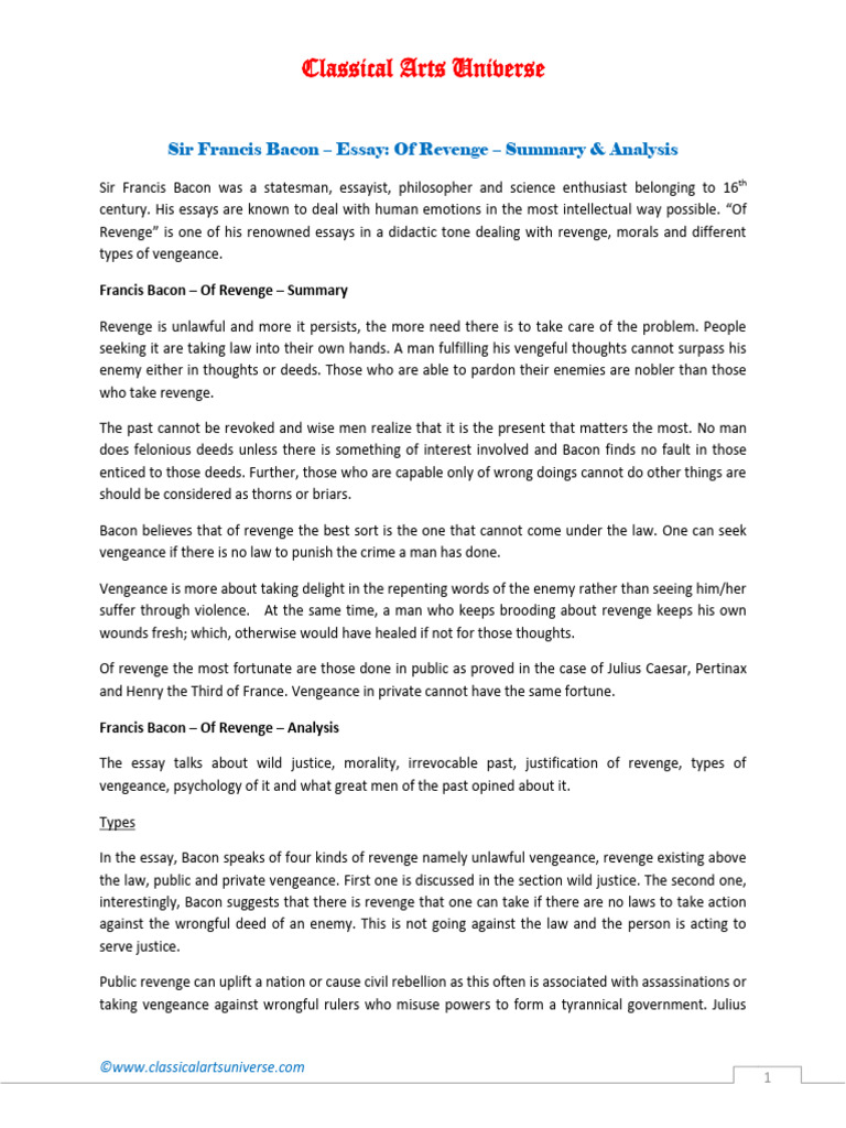 Bacon's Essay on Revenge: Summary & Analysis | PDF | Revenge | Francis Bacon