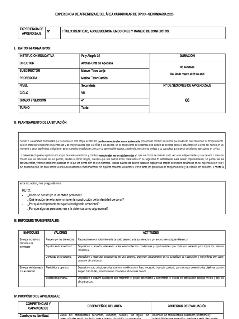 EDA 1 4to DPCC | PDF | Las emociones | Aprendizaje
