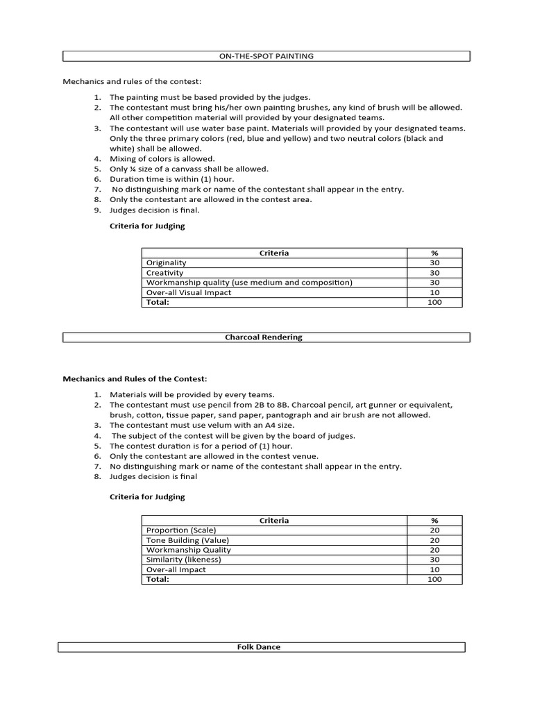 Mechanics and Rules of The Contests 5 | PDF | Songs | Paintings