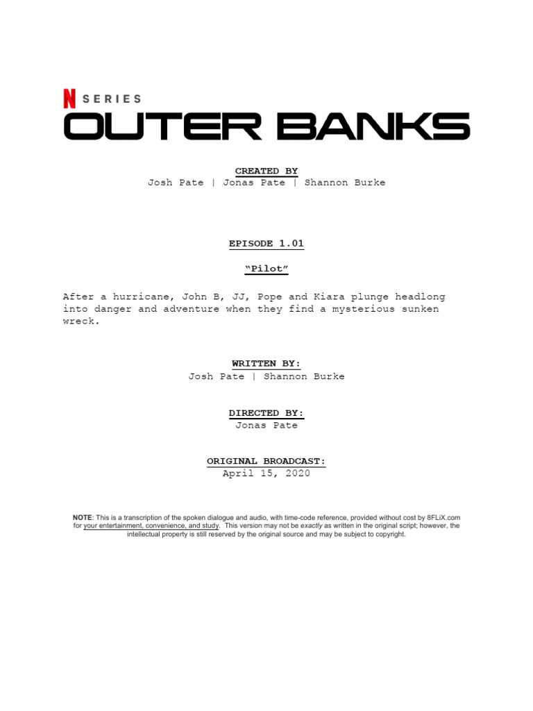 Outer Banks Episode Script Transcript Season 1 01 Pilot | PDF
