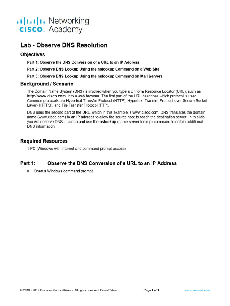 15.4.8 Lab - Observe DNS Resolution | PDF | Domain Name System | World Wide Web